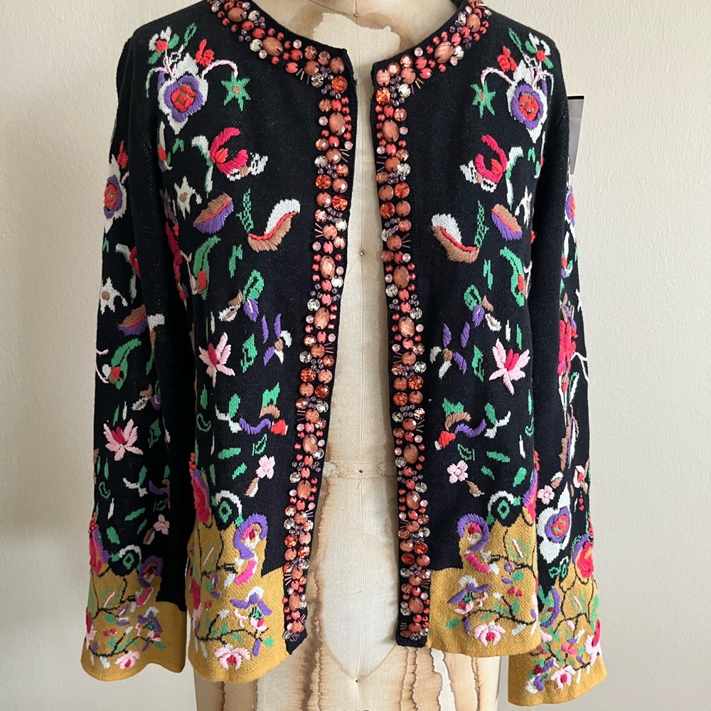 Michael Simon Elegant Embroidered Cardigan Sweater Be… - Gem